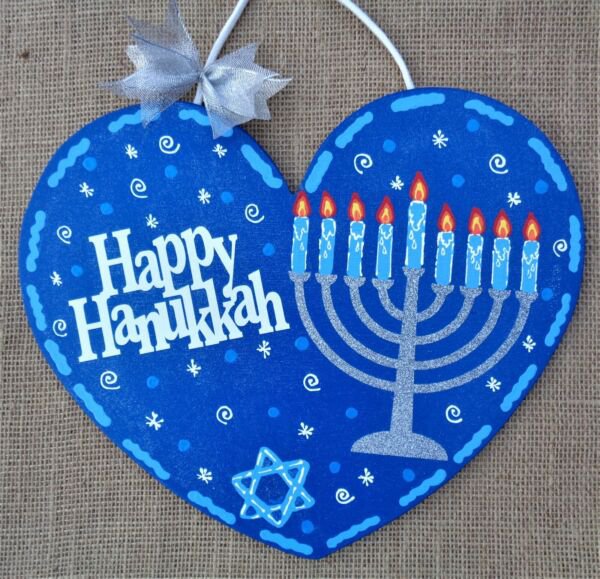 Happy Hanukkah Sign Menorah Festival Of Lights Door Hanger Plaque ...