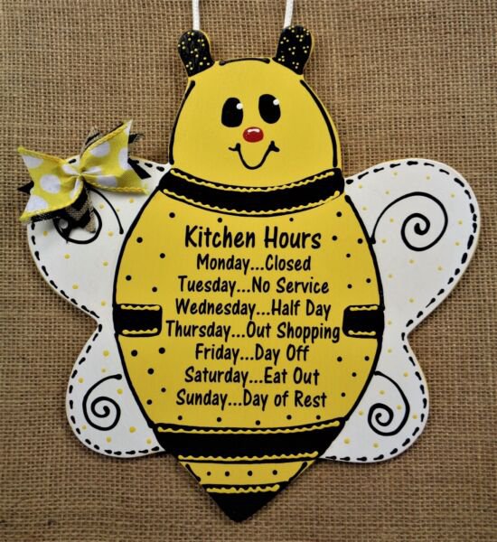 Bumblebee Kitchen Hours Bee Sign Wall Art Door Hanger Plaque Country ...