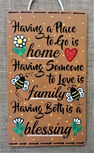 Home Love Family Blessing Sign Wall Art Door Hanger Plaque Bumblebee ...