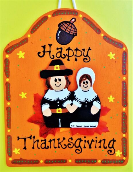 Happy Thanksgiving Pilgrim Sign Wall Plaque Family Home Fall Autumn ...