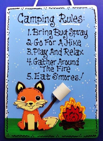 Fox Camping Rules Sign Campsite Cabin Camp Camper Nature S Plaque ...