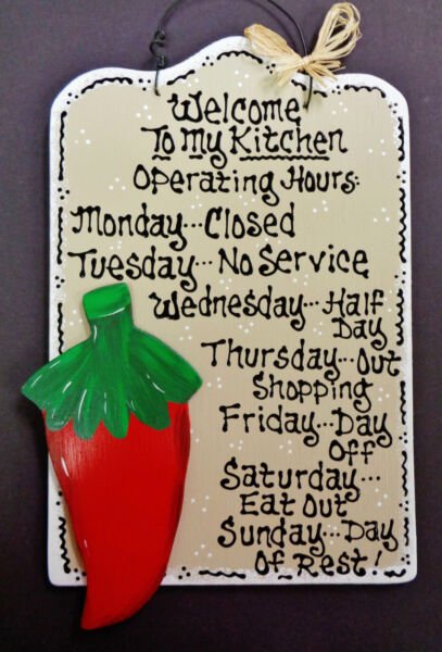 Red Chili Pepper Sign Kitchen Operating Hours Wall Art Plaque Southwest ...