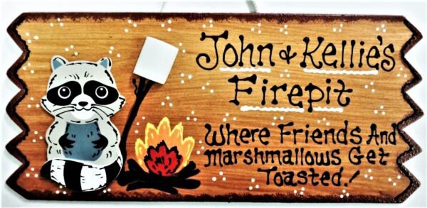 Personalize Raccoon Firepit Name Sign Fire Pit Backyard Rustic Deck ...