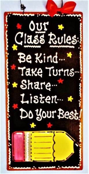 Teacher Our Class Rules Sign Classroom Wall Door Hanger Plaque Aide ...
