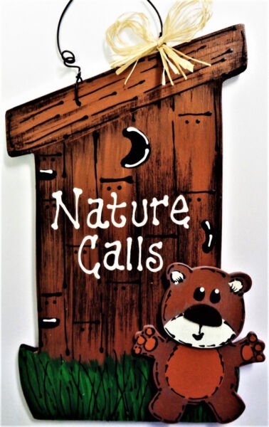 Outhouse Nature Calls Bear Cub Sign Bathoom Bath Rustic Country Wood ...