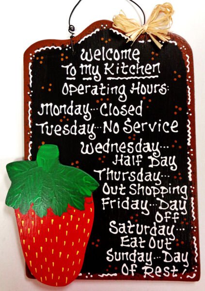 Strawberry Kitchen Operating Hours Sign Wall Art Hanger Plaque ...