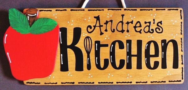 Personalize Apple Kitchen Name Sign Wall Art Hanger Plaque Country Wood ...