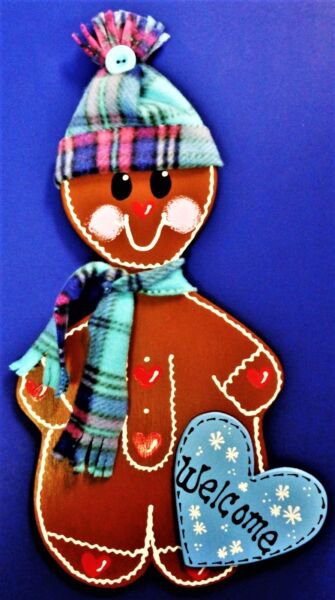 Welcome Gingerbread Boy Sign Winter Season Plaque Wall Door Hanging ...