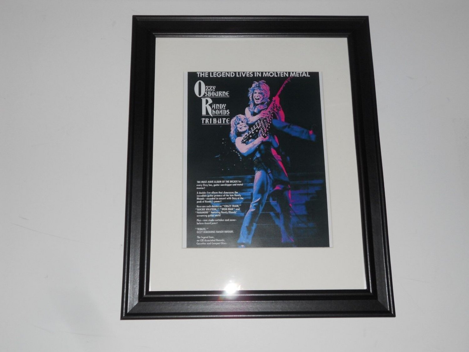 Framed Ozzy Osbourne Randy Rhoads 1987 Tribute Album Ad Black Sabbath ...