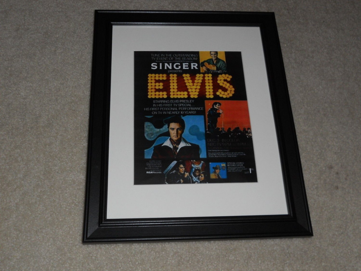 Framed 1968 Elvis TV Special Ad Mini-Poster NBC RCA Promo 14"x17"