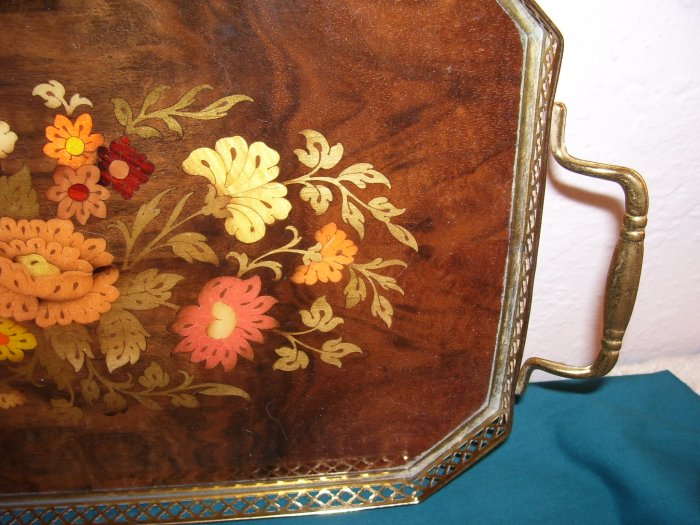 Sorrento Marquetry Inlaid Inlay Wood Tray Italy Floral