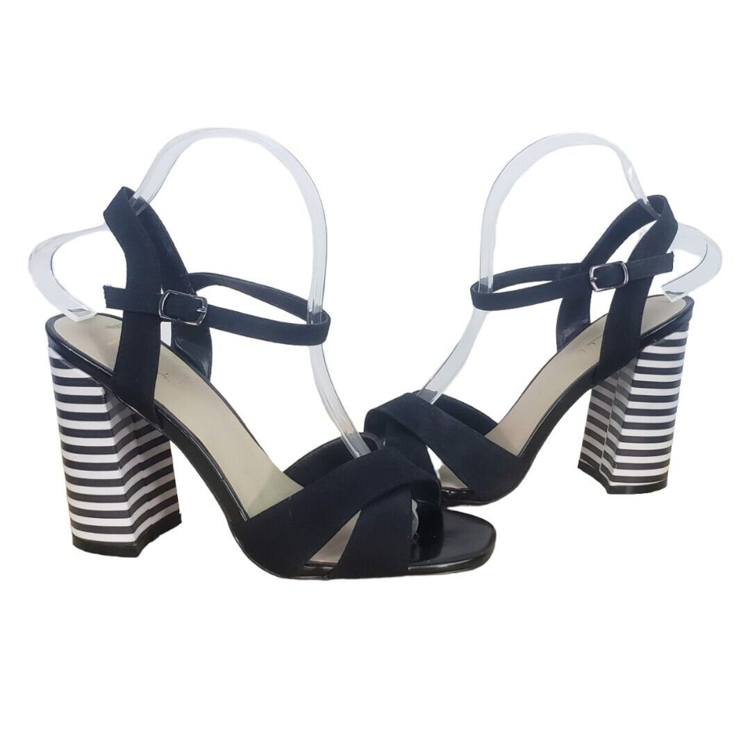 N BY NICOLE MILLER BARBARA WOMEN HEELS ANKLE STRAP SIZE 8 PUMPS STRIPED ...