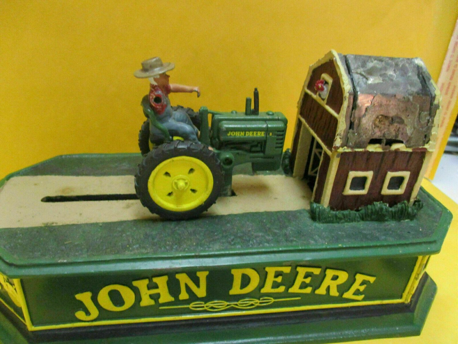 Vintage Cast Iron John Deere Tractor Piggy Bank for Parts or Repair