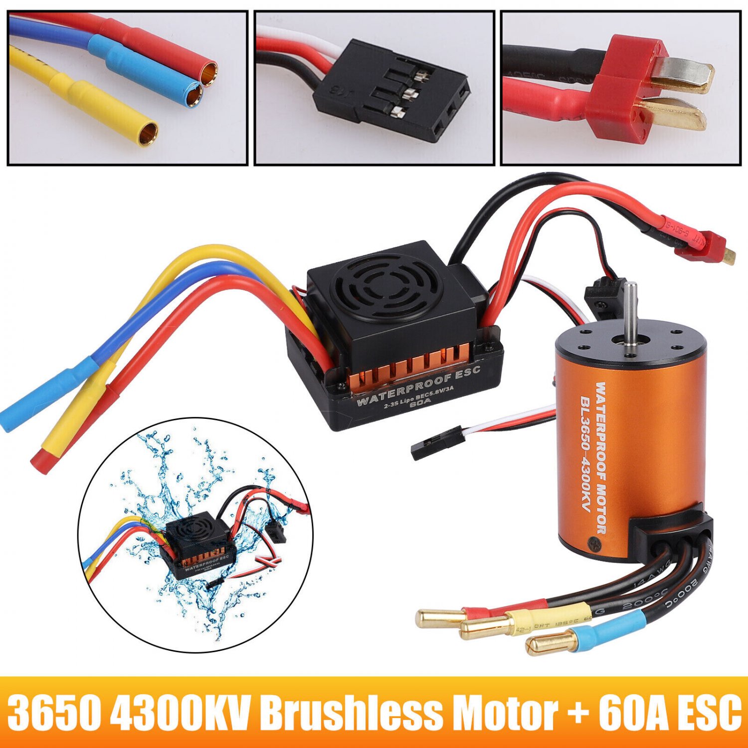 3650 4300Kv Waterproof Brushless Motor + 60A Esc Combo Set For 1/10 Rc ...