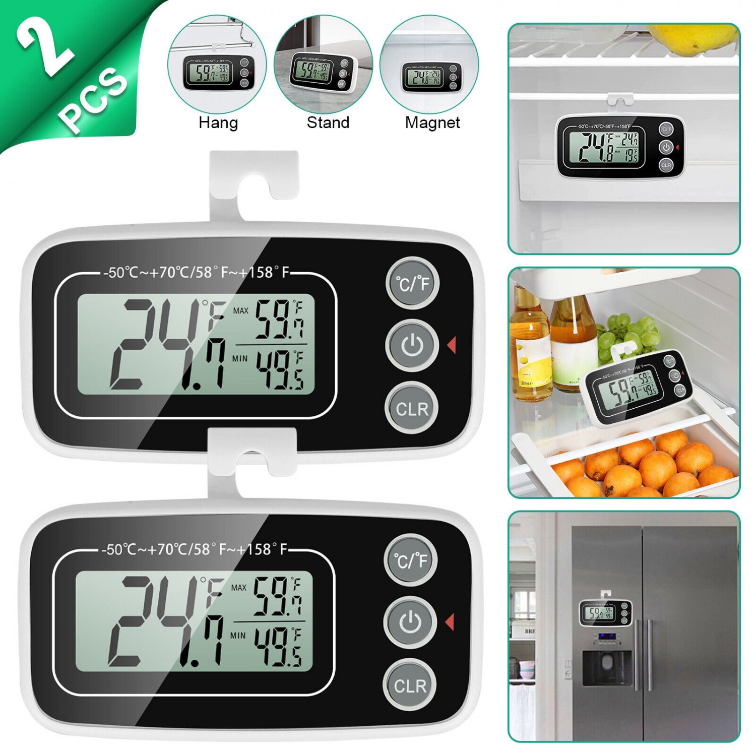 2x Refrigerator Thermometer Digital Fridge Freezer Waterproof Large LCD ...