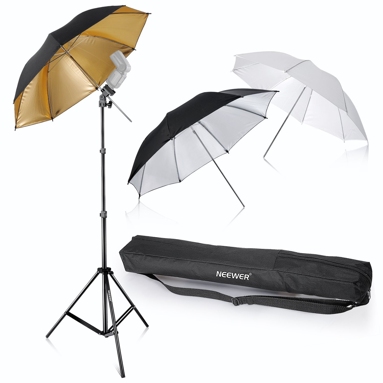 Neewer Flash Mount Three Umbrellas Kit 33"/84cm White Soft/Silver ...