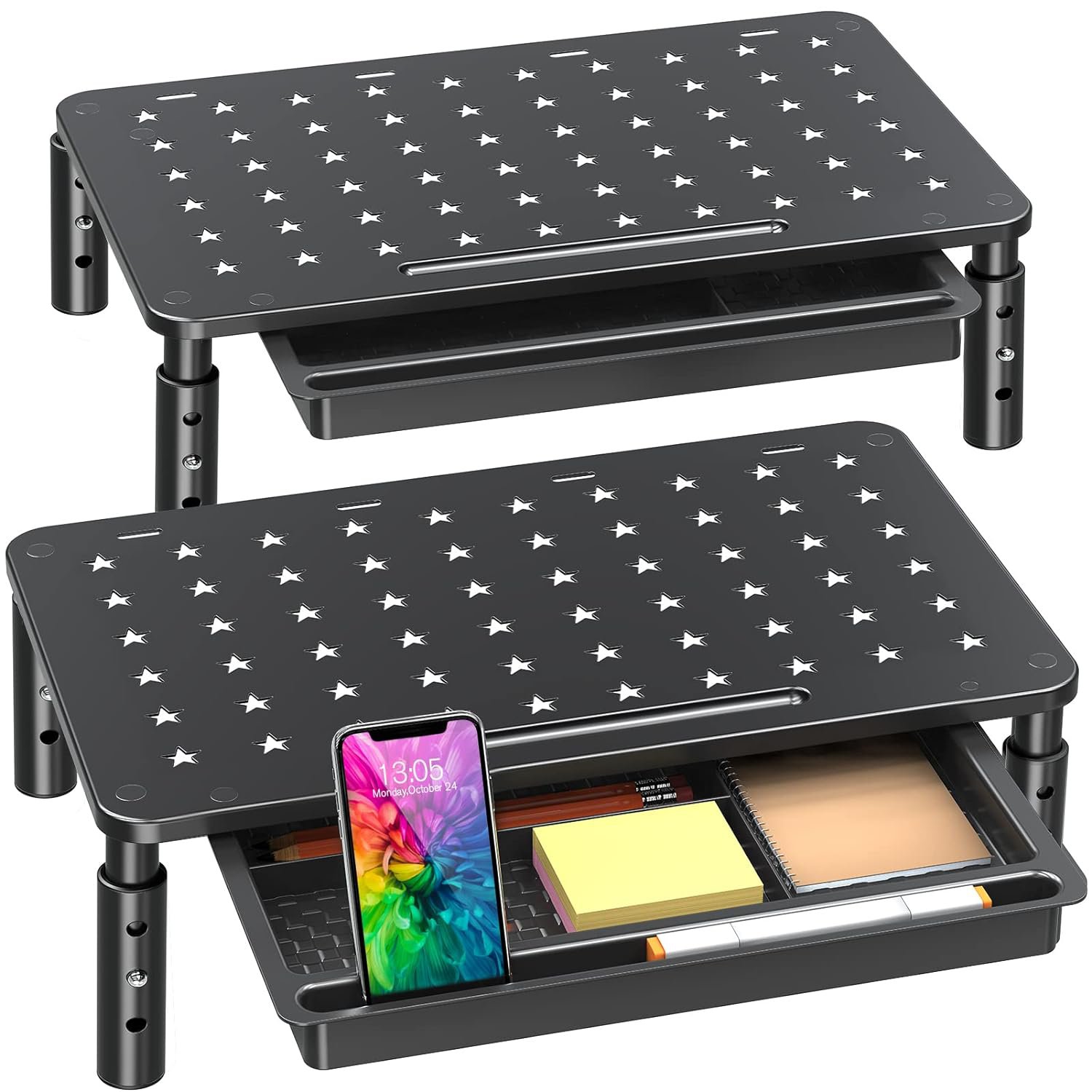 2 Pack Monitor Stand Riser With Drawer - 3 Height Adjustable Metal ...