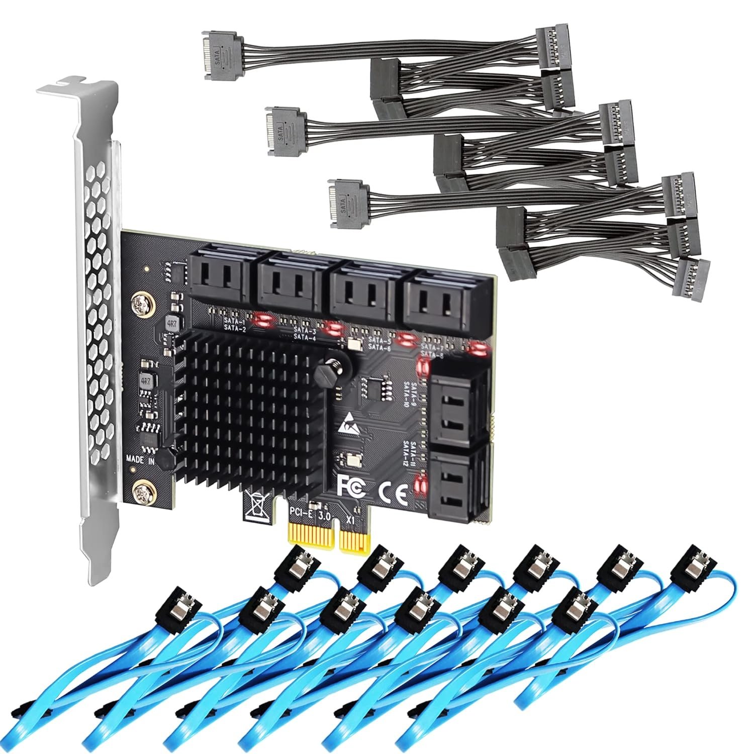 12 Ports Pcie Sata Expansion Card, Including Sata Cables And 1:5 Sata ...