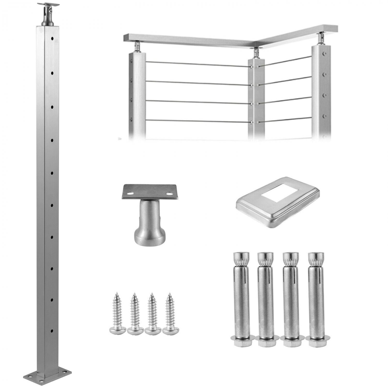 VEVOR Cable Railing Post Deck Railing 36x1x2" Silver Post w/ Pre ...