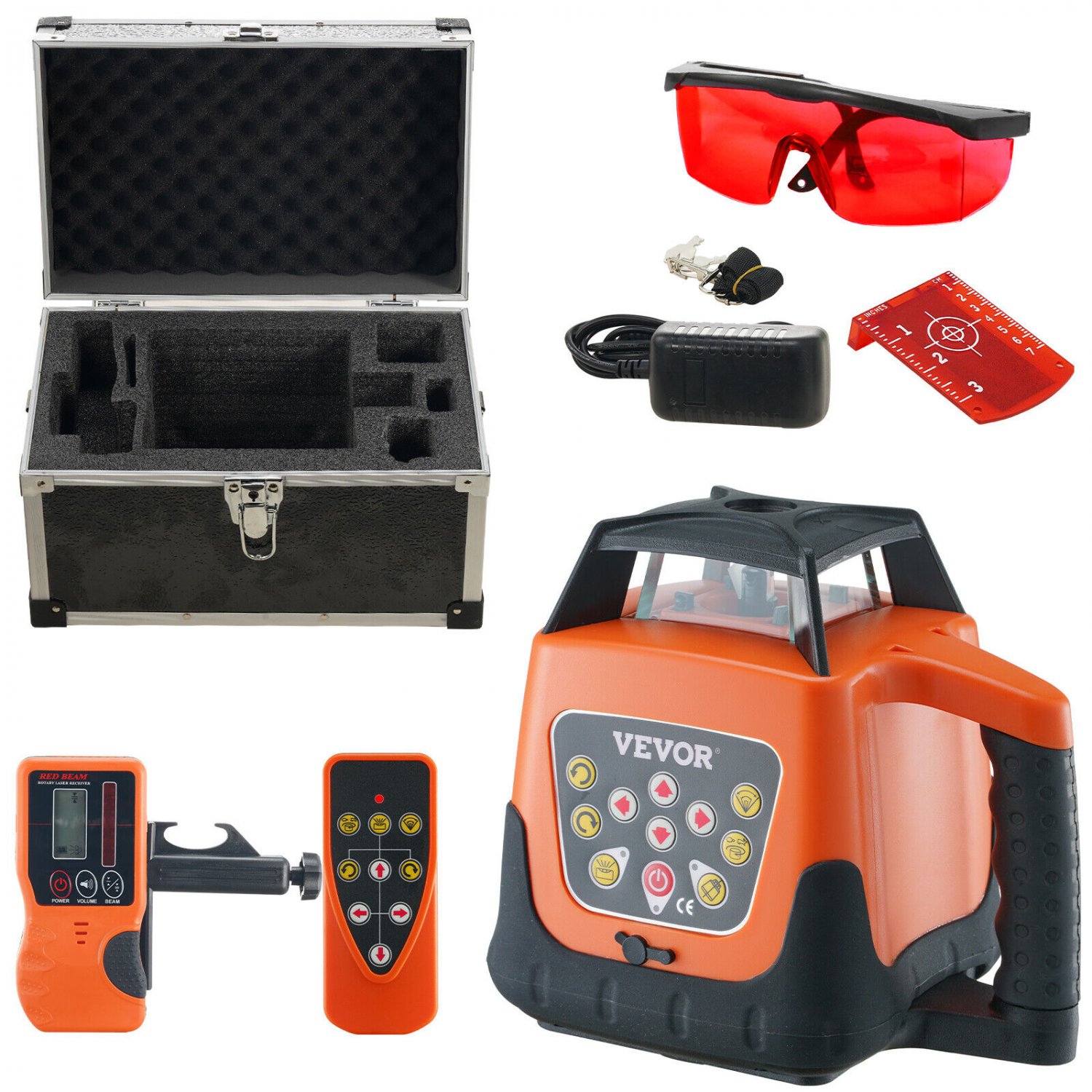 VEVOR Self-Leveling 360°Rotary Rotating Red Beam Laser Level Tool Kit ...