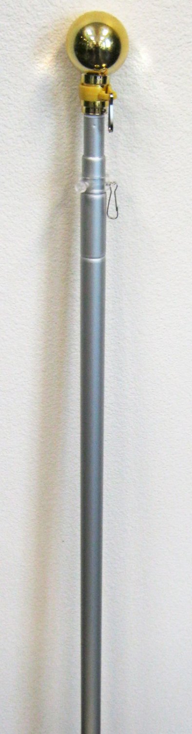 8 Ft Aluminum Telescoping Indoor Flag Pole Gold Ball Top (No Base)