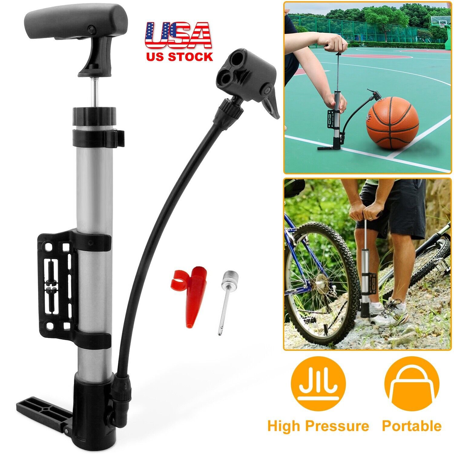 Tire Pump Mini Bike Pump - Portable High Pressure Hand Pump (100PSI ...