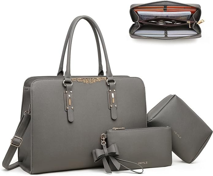 Keyli 4pc Sets Laptop Bag for Women Large Leather Laptop Briefcase with ...