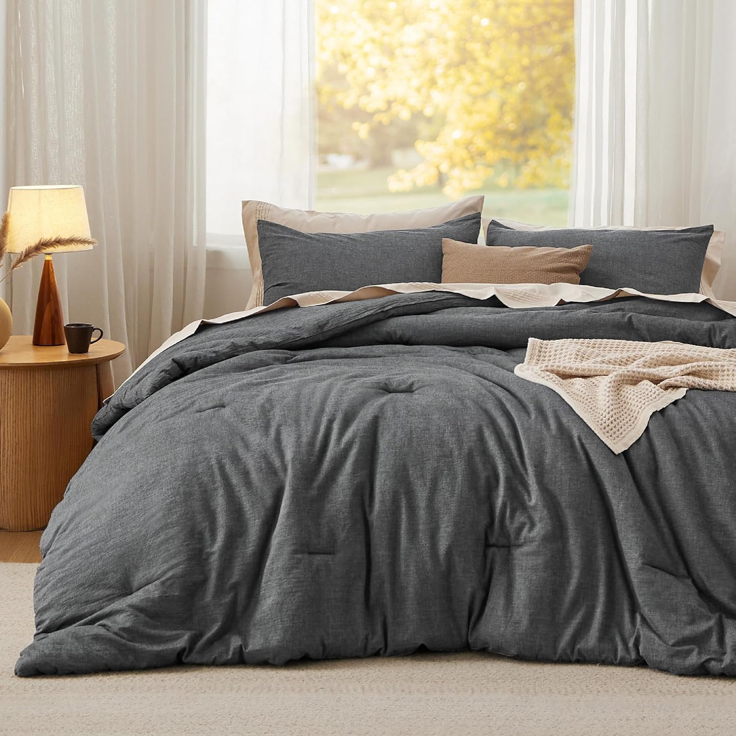 Cotton Comforter Set King Size - Dark Grey 100% Washed Cotton Comforter ...