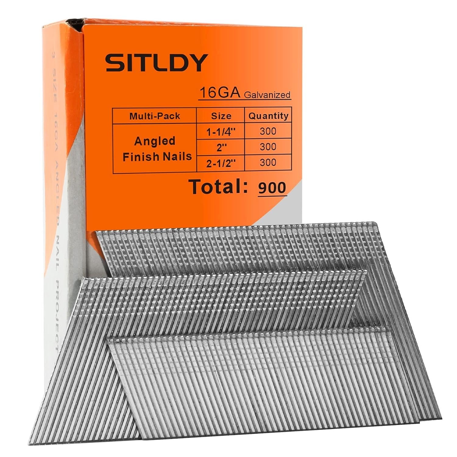 16 Gauge Angled Finish Nails, 20-Degree, 900-Pack (1-1/4", 2", 2-1/2 ...