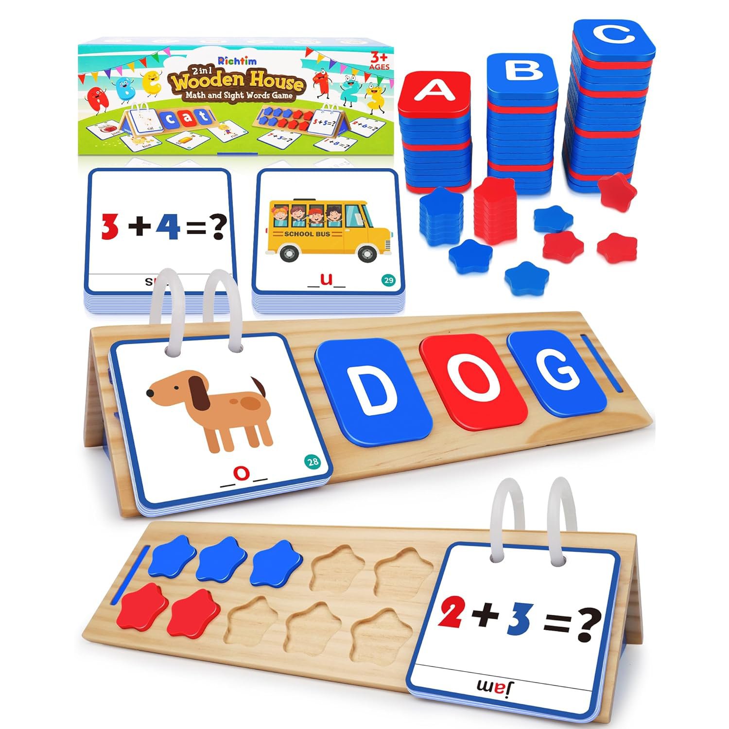 Wooden Cvc Word Spelling Games, Math Addition Game, Sight Word & Math ...