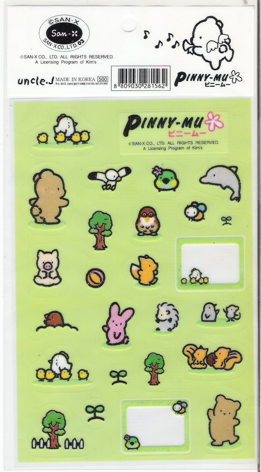 San-X Pinny Mu Green Nature Large Sticker Sheet