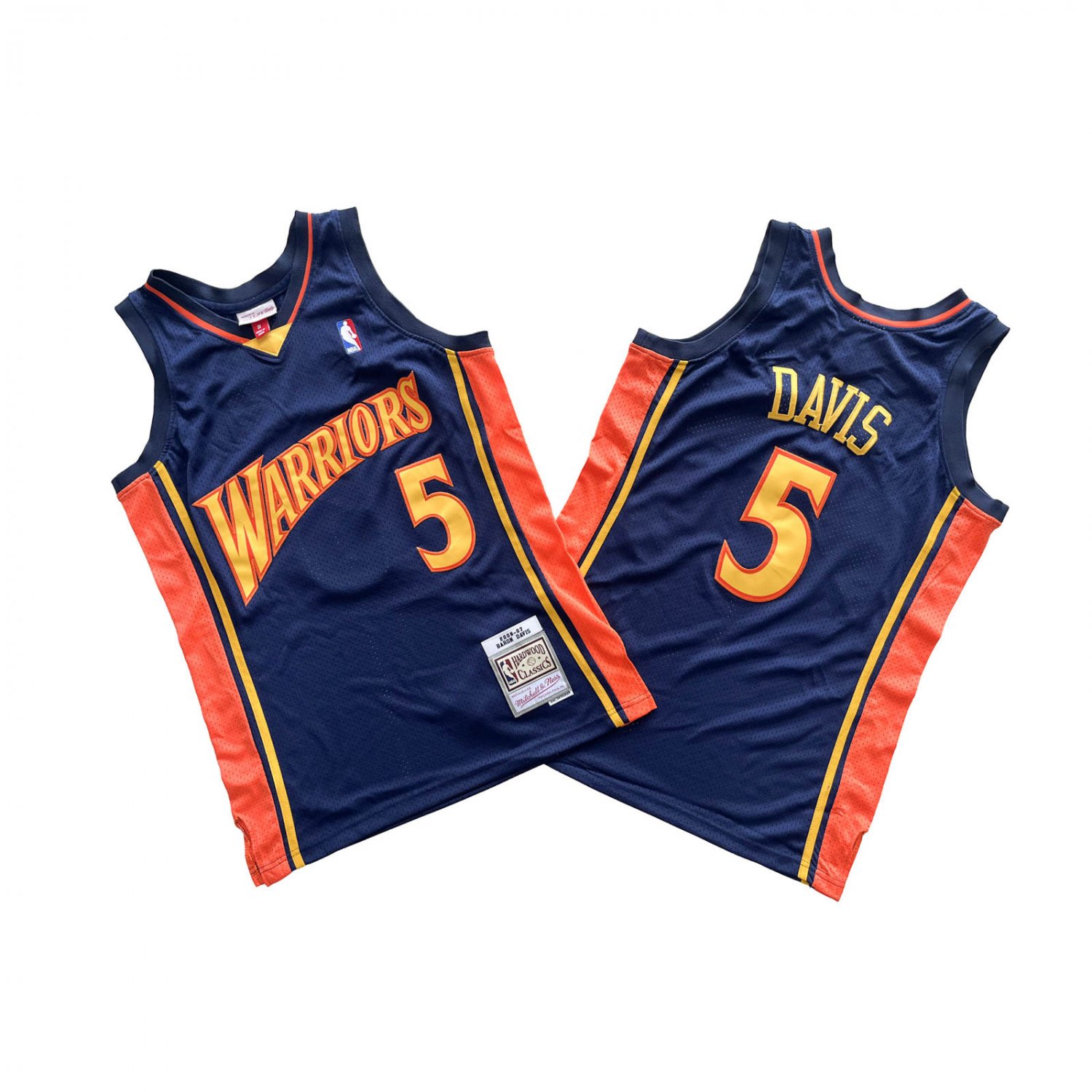 Men's Warriors 5# Baron Davis dark blue 06-07 season retro Stitched Jersey