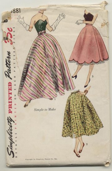 1952 Simplicity Circle Skirt VintageSewing Pattern #3881