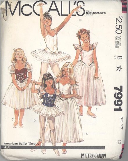 McCall's 7991 ABT Tutu Sewing Pattern Ballet Dance Costume American ...