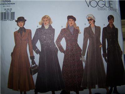 Vogue Sewing Pattern Semi Fitted Flared Coat 1266 Size 18-22 Womens Plus