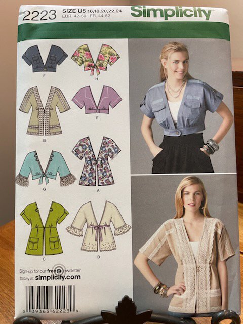 Simplicity Sewing Pattern Women's Plus Jacket Sizes 16-24 Simplicity 2223