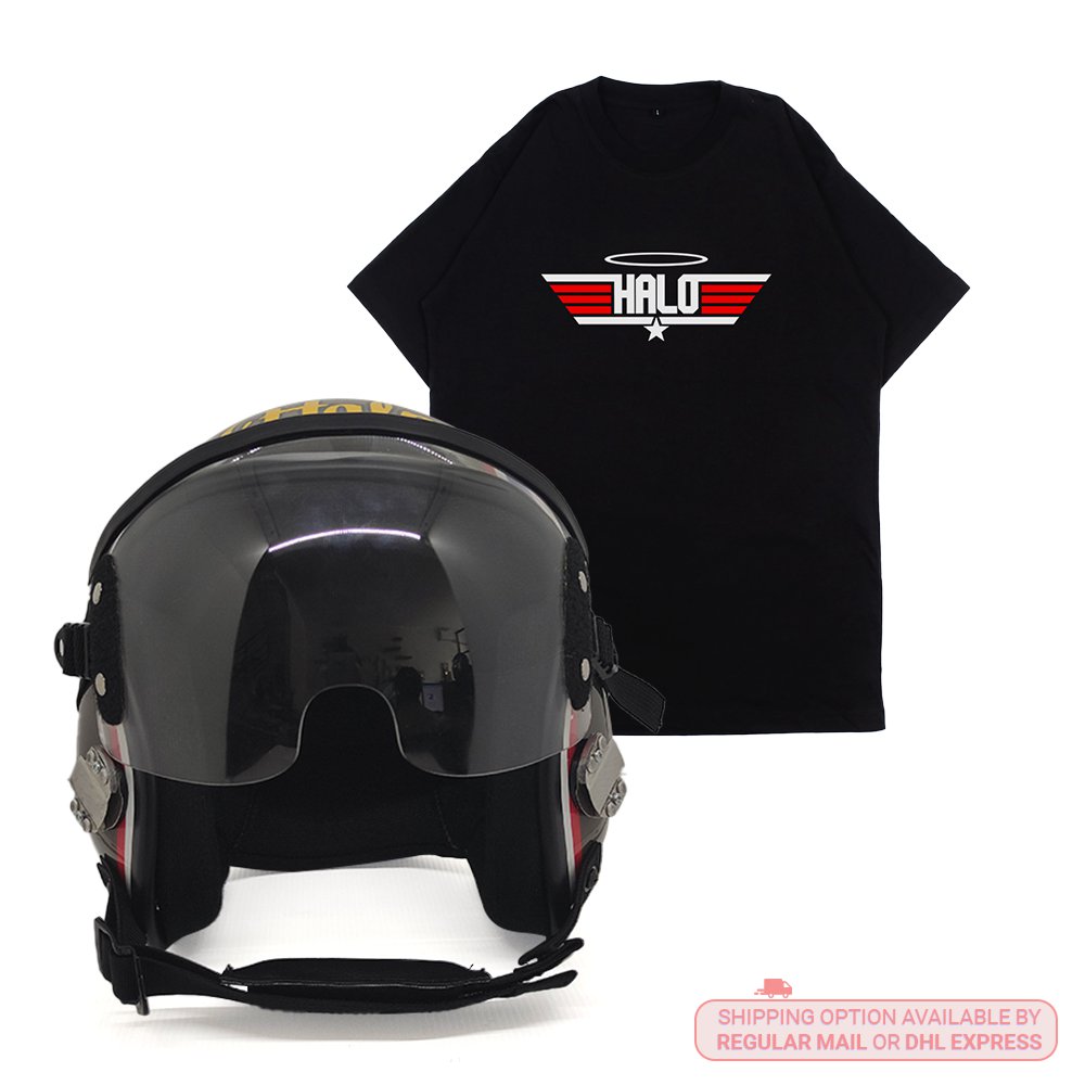 HGU-55 HALO FLIGHT HELMET MOVIE PROP OF US NAVY PILOT AVIATOR + T-SHIRT