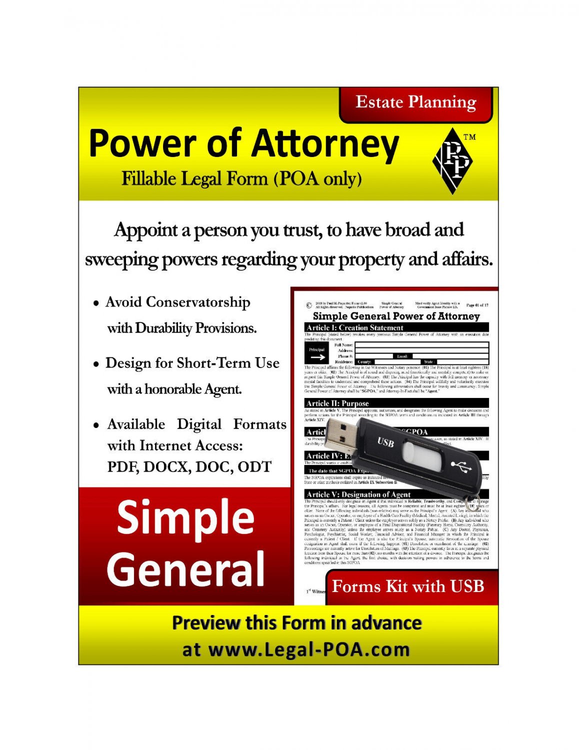 Simple General Power of Attorney - Form & USB ( Legal Kit )