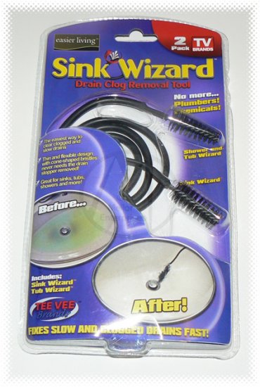 Sink Wizard Drain Clog Removal Tool 2pk - NIP & FREE SHIPPING!
