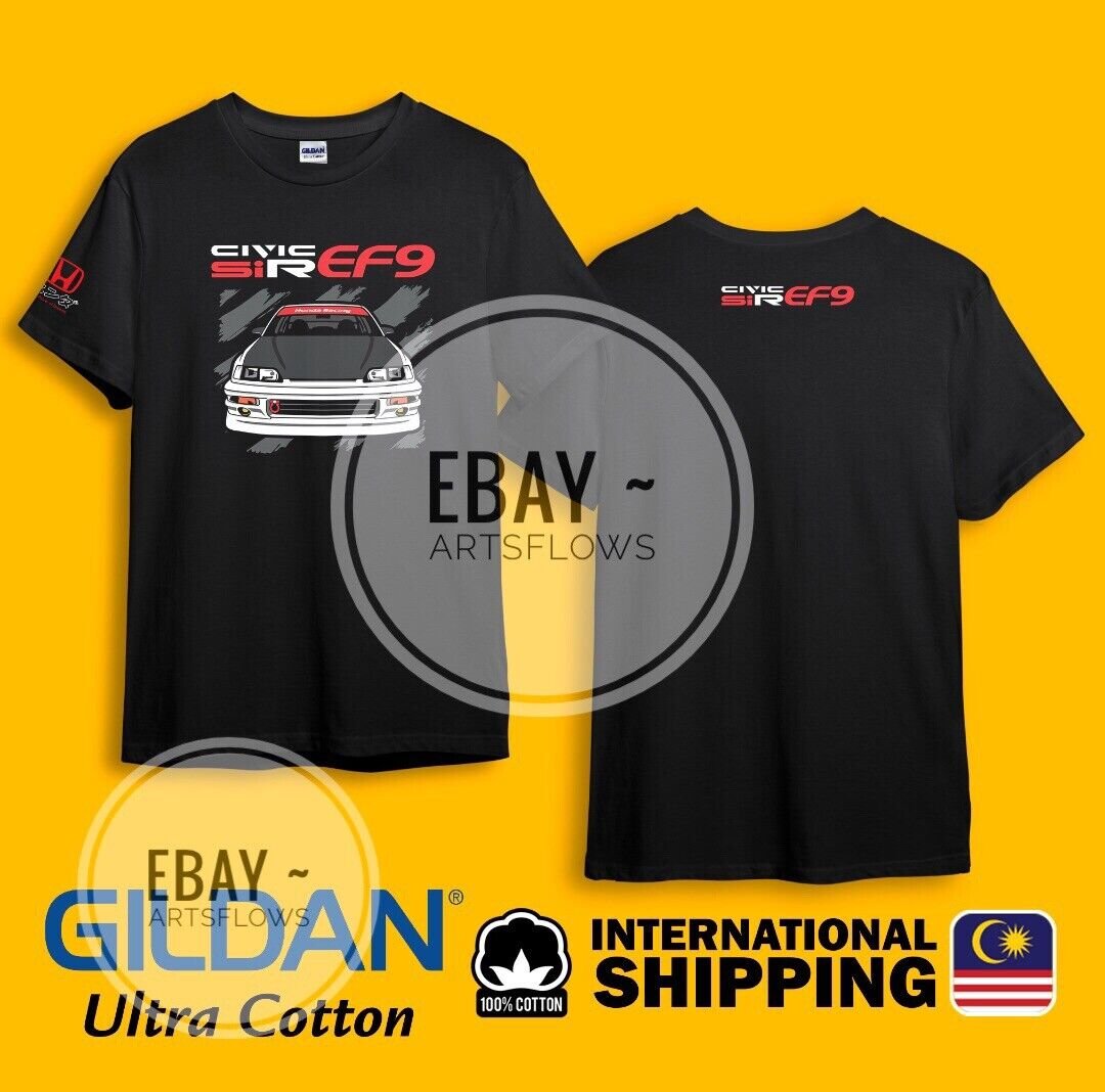 Civic EF9 SiR Black Hood Racing Car Black Heavy Cotton Size S-3XL T-shirt