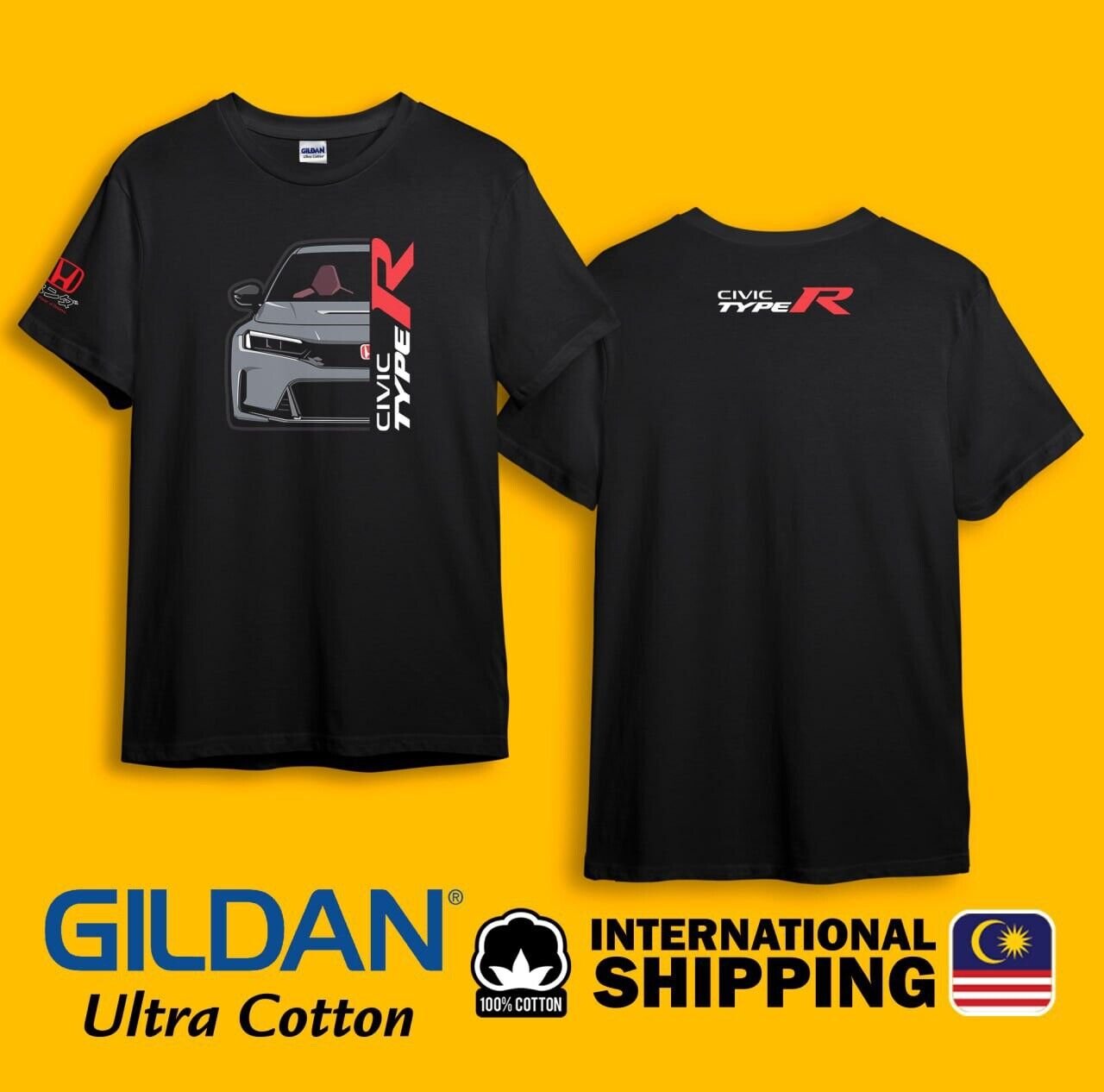 FL5 Civic Type R Racing Front View Black Heavy Cotton Size (S-3XL) T-shirt