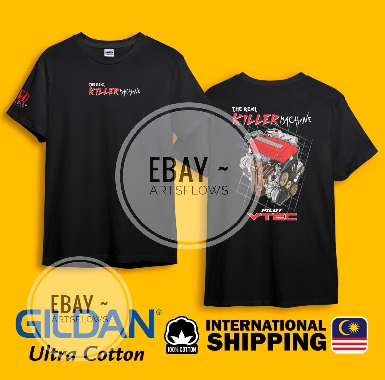 Killer Machine PILOT VTEC Civic Accord JDM Black Heavy Cotton Size S ...