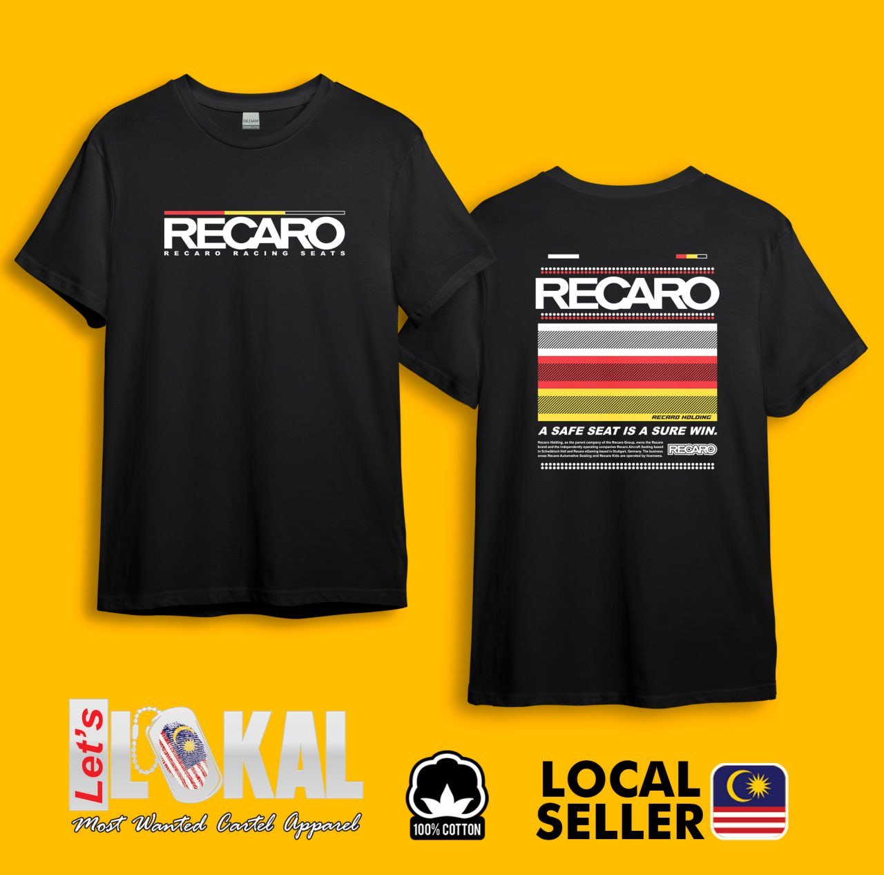 Recaro Racing Seat 1 Gildan Ultra Black Heavy Cotton T-shirt Size S-3XL