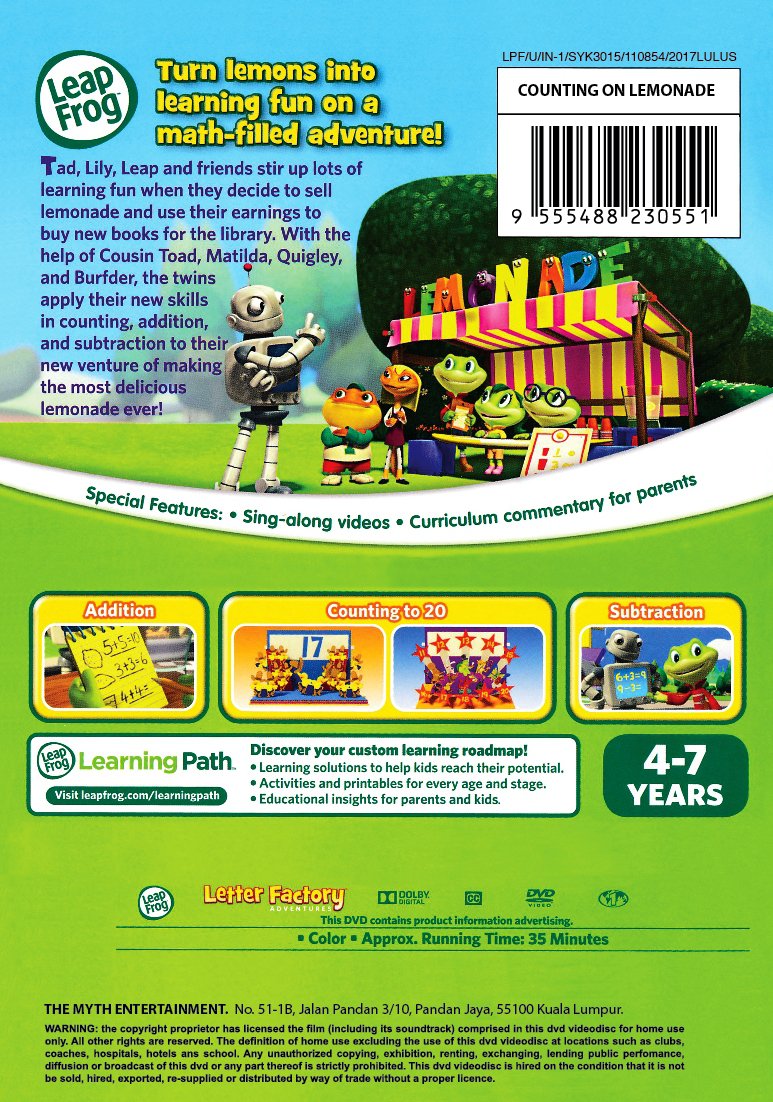 Leap Frog DVD Letter Factory Adventure Counting on Lemonade Addition ...