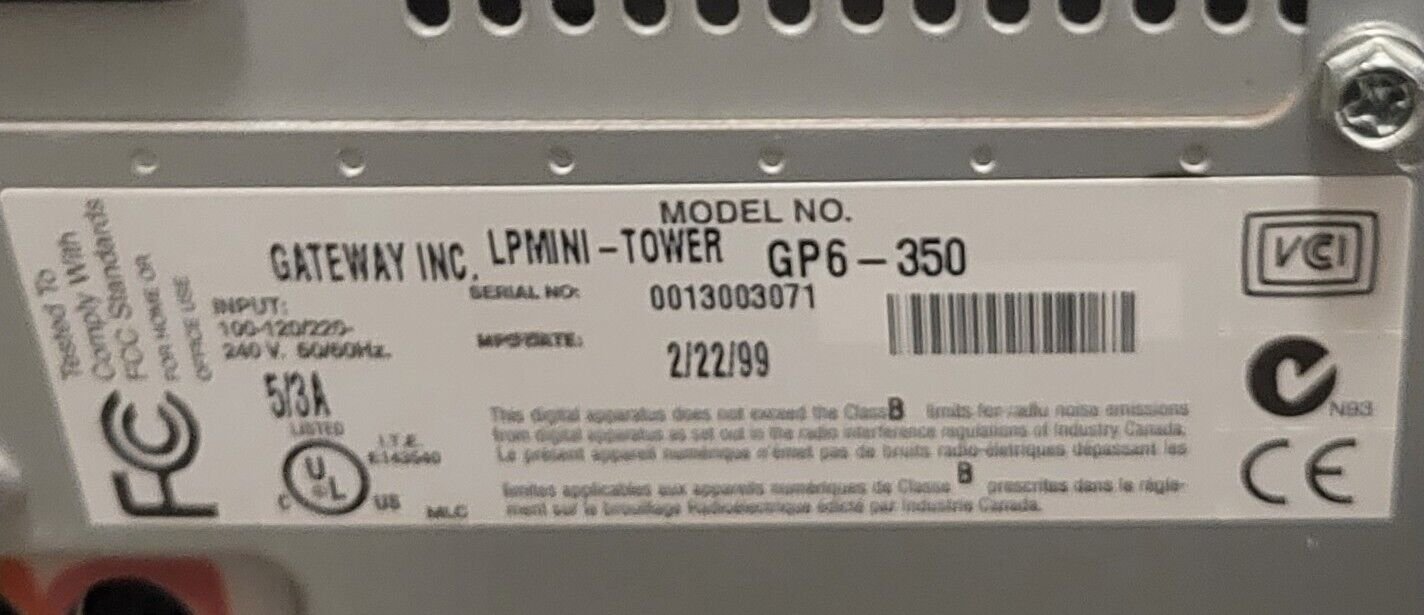 Vintage Gateway G6-350 Tower Pentium II 350MHz 256MB 6.4 GB Windows 98