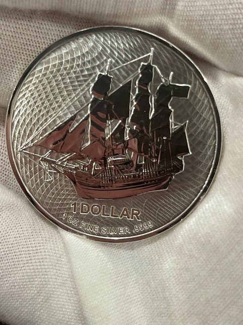 2021 1 oz .9999 Silver Cook Islands HMS Bounty 1$ 1 US Coin Mutiny ...