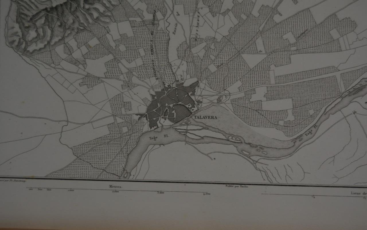 Antique 1850's Map Talavera Spain Large 11x17 Original Art Engraving