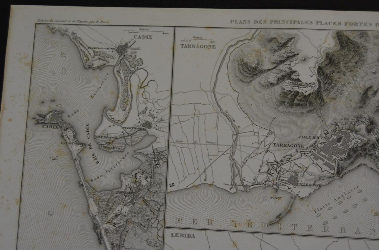 Antique 1850's Map Military Forts of Spain Large 11x17 Original Art ...