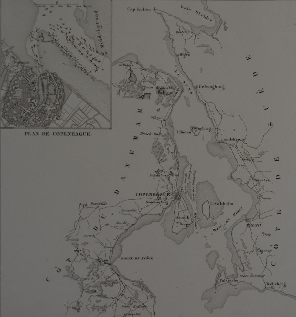 Antique 1850's Map Copenhagen Denmark Large 11x17 Original Art Engraving