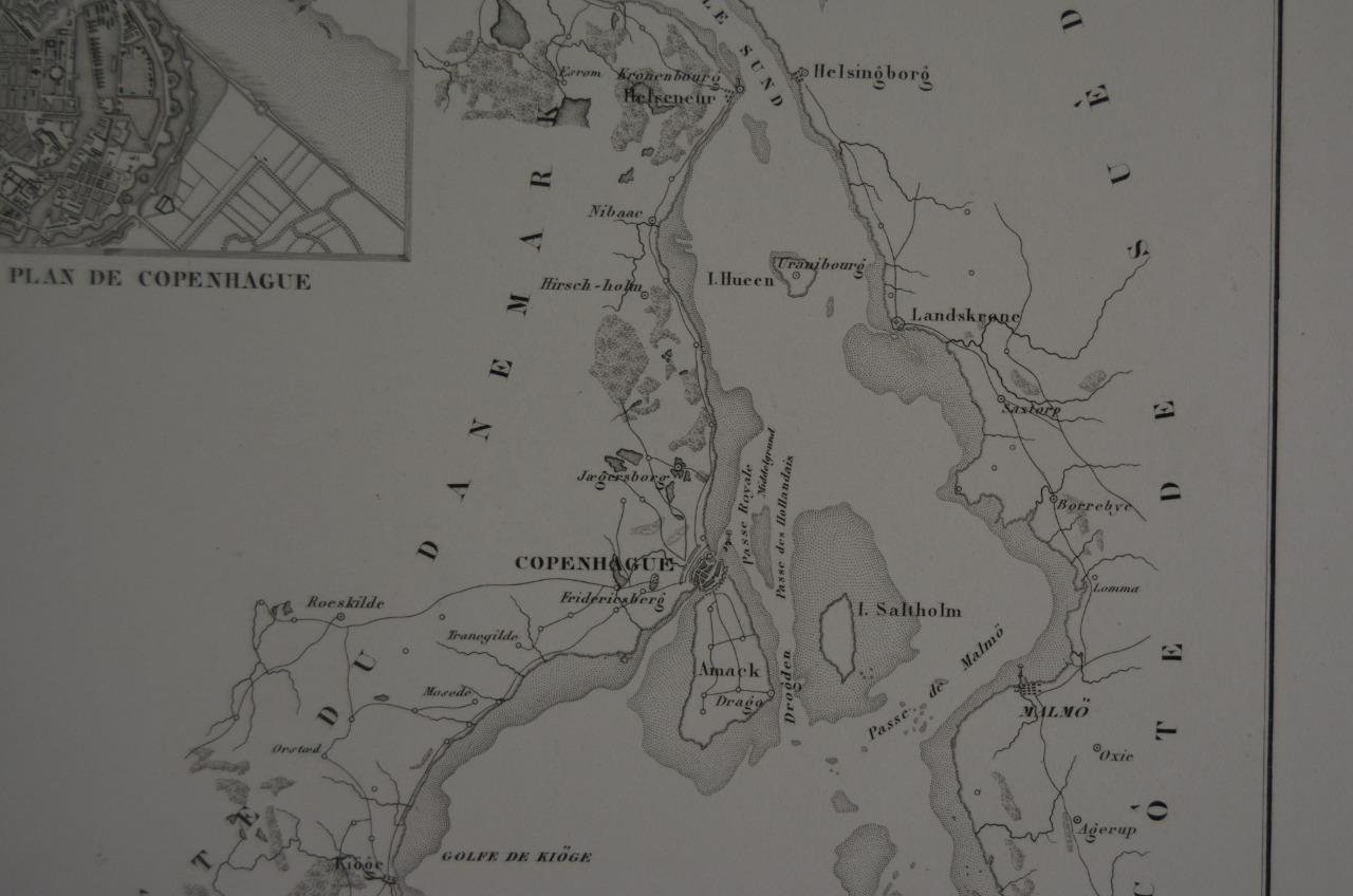 Antique 1850's Map Copenhagen Denmark Large 11x17 Original Art Engraving